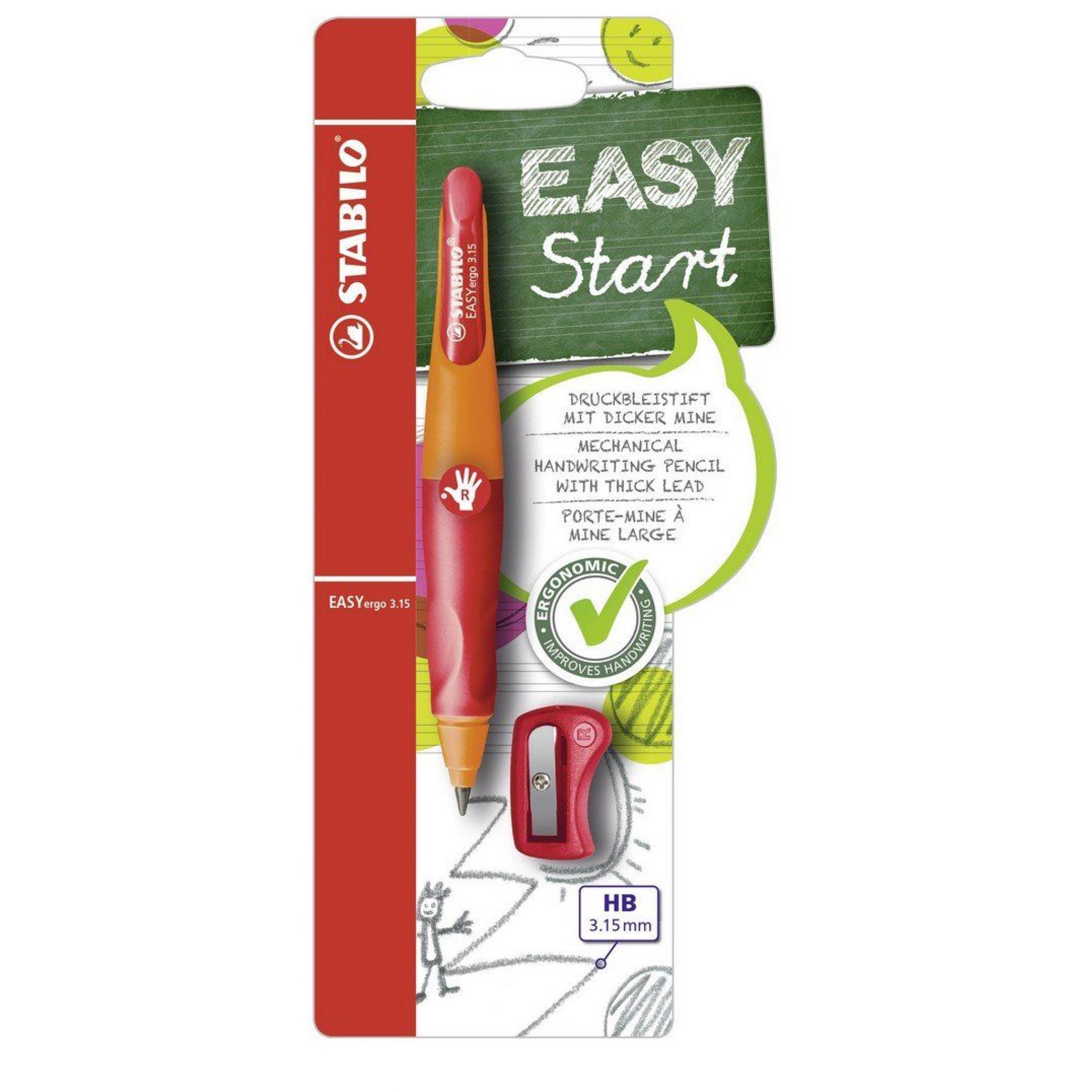 Stabilo Easy Ergo Right Handed Pencil 315mm Sharpener - Orange/Red