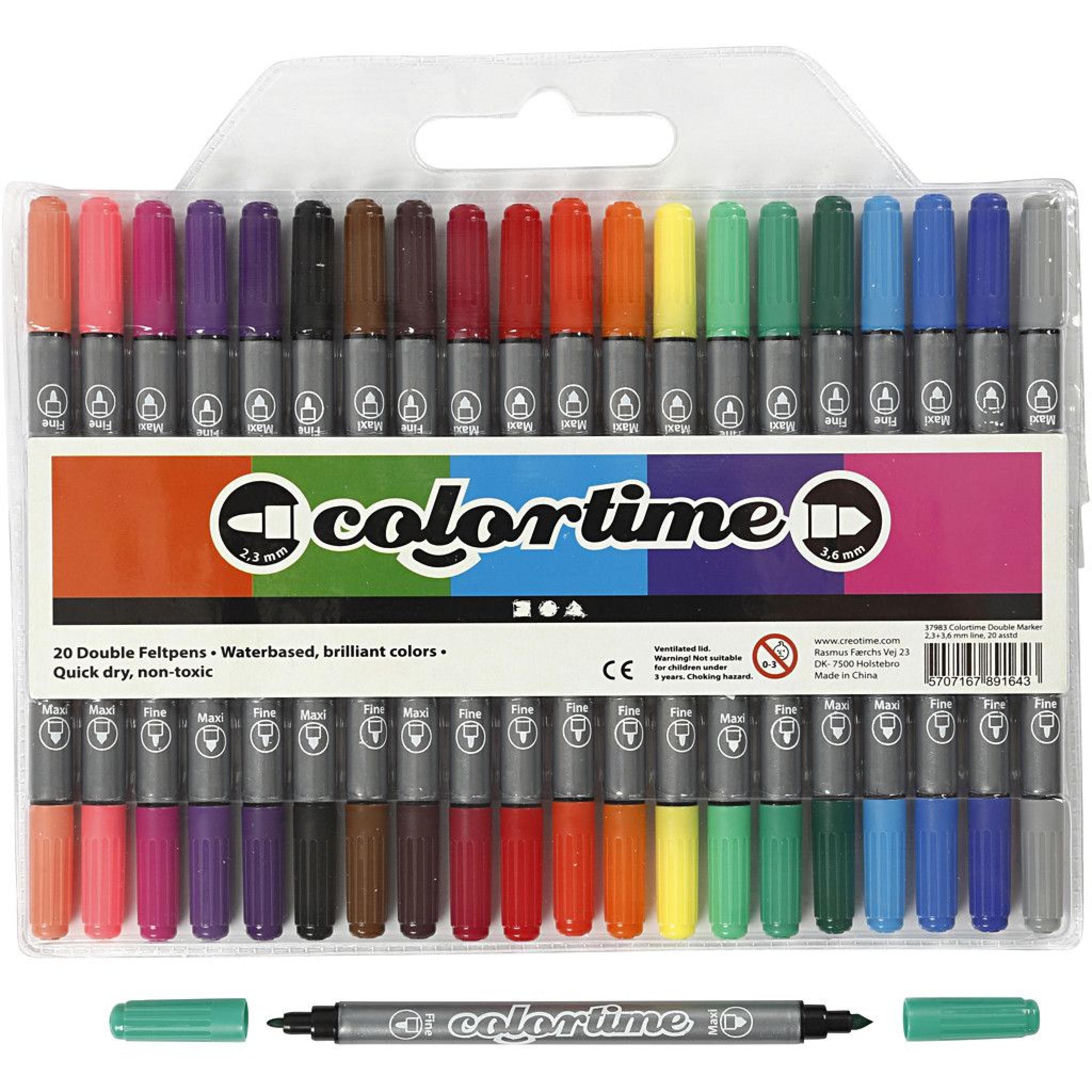 Colortime Double-Ended Felt Tip Pens Assorted - Pack of 20