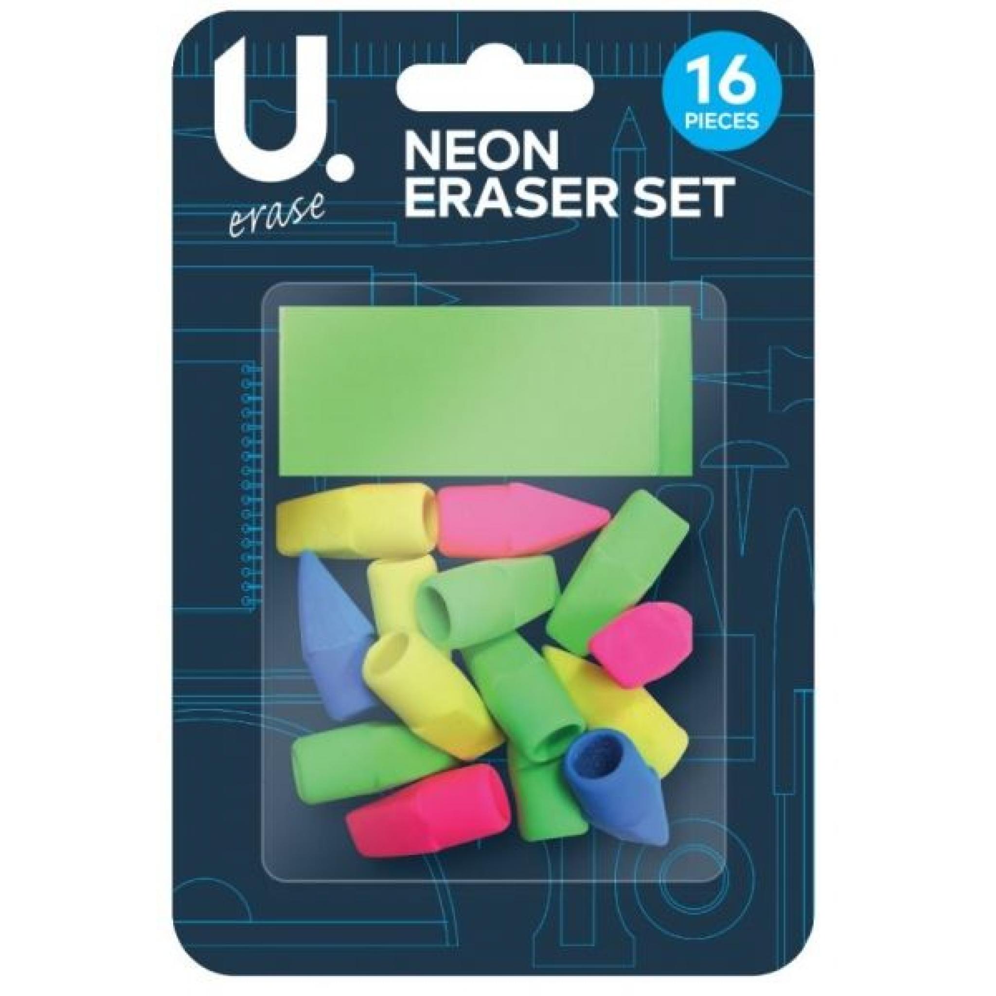 U Neon Eraser Set - Pack of 16