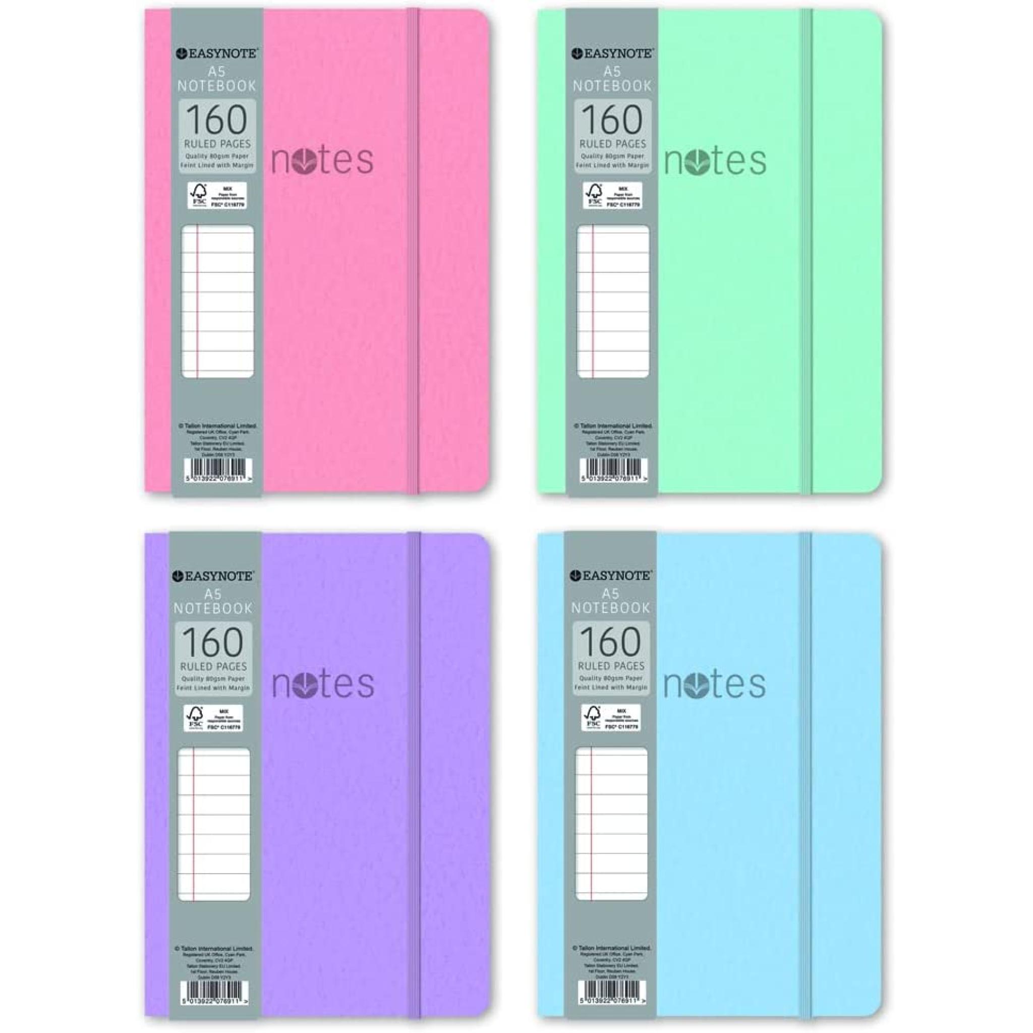 Easynote A5 Soft Touch Ruled Notebook - Assorted Colours X1
